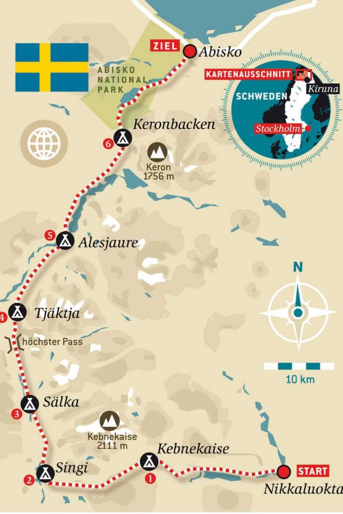 Kungsleden trail, hiking tussen Abisko en Nikkaluokta in Zweden